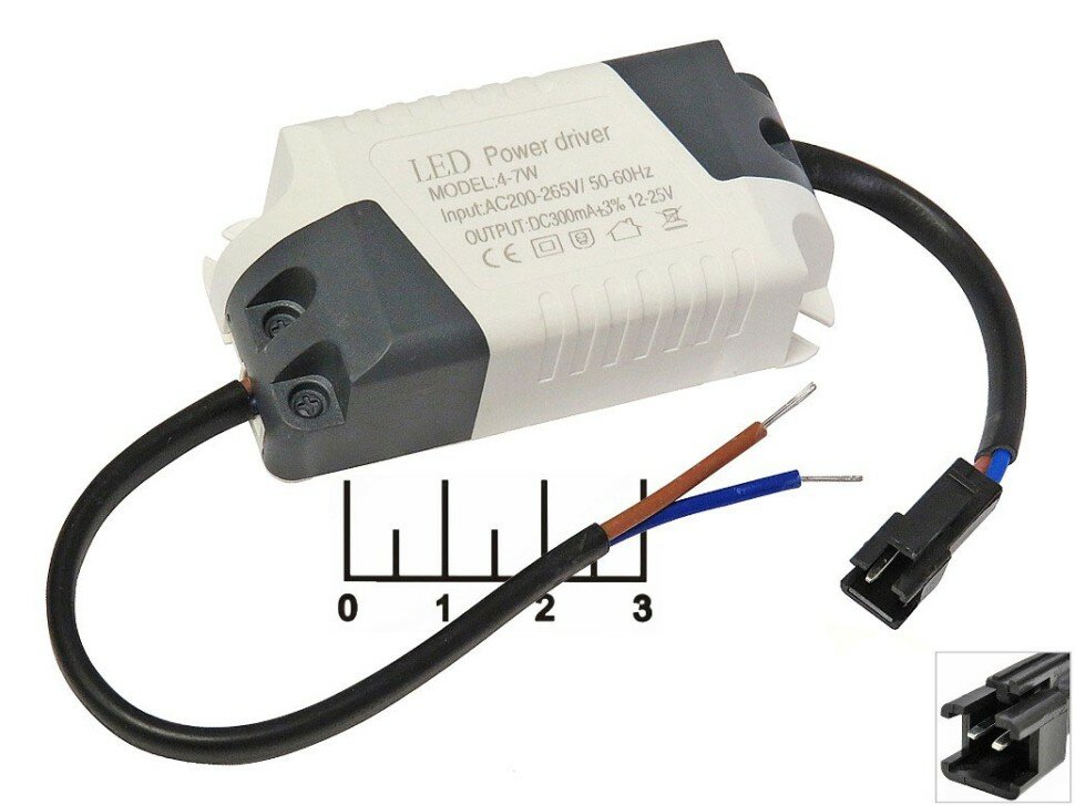 Драйвер светодиода 300mA/12-25VDC 85-265VAC 4-7*1W (2PIN)