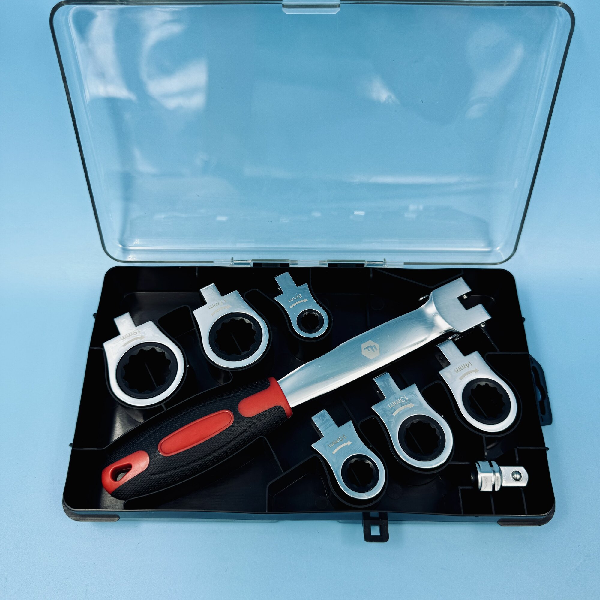 Набор трещоточных ключей с поворотными головками 819 мм, 8 шт, CrV сталь, 72 зуба