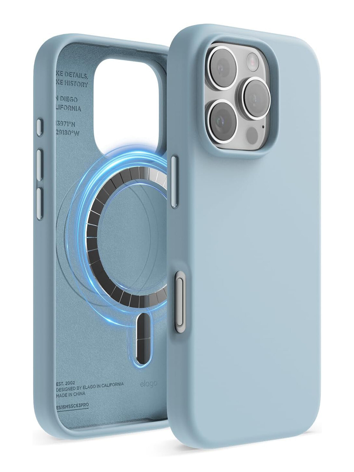 Elago для iPhone 16 Pro Max чехол Soft silicone (Liquid) Sky Blue (MagSafe)