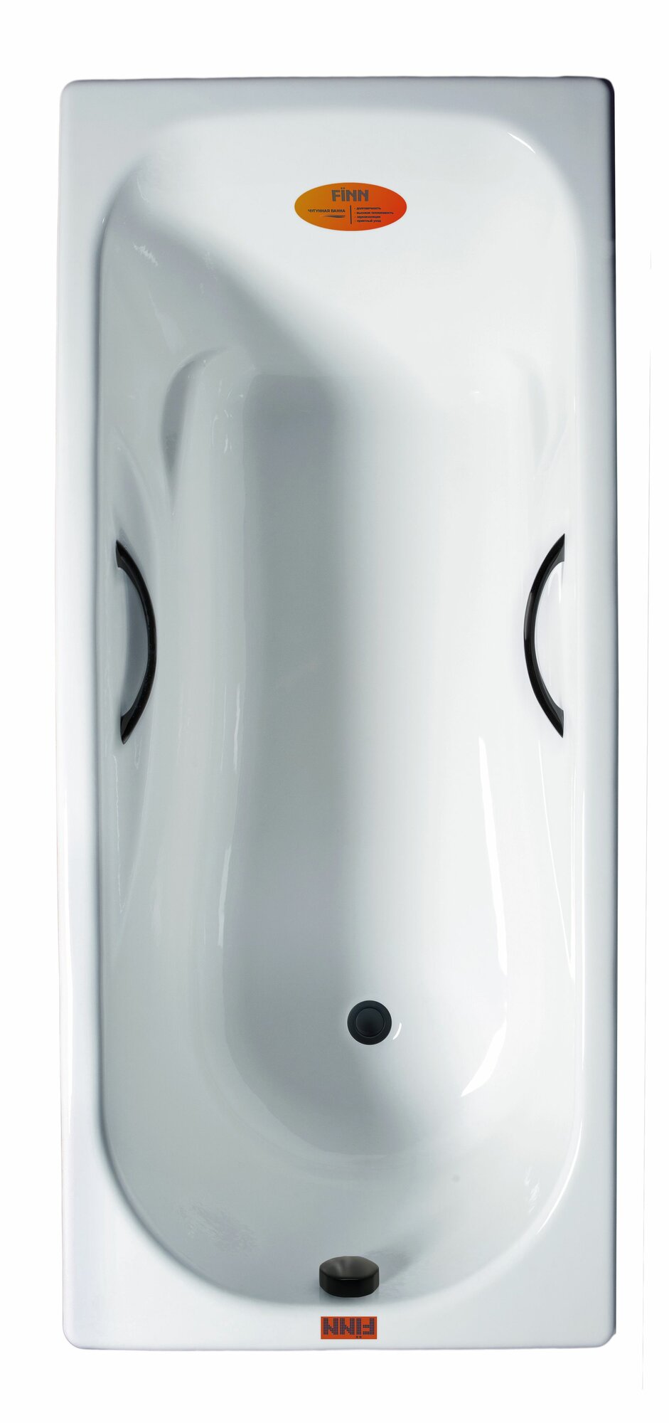 Чугунная ванна Finn Anatomic 170x75x42 с дугообразными черными ручками