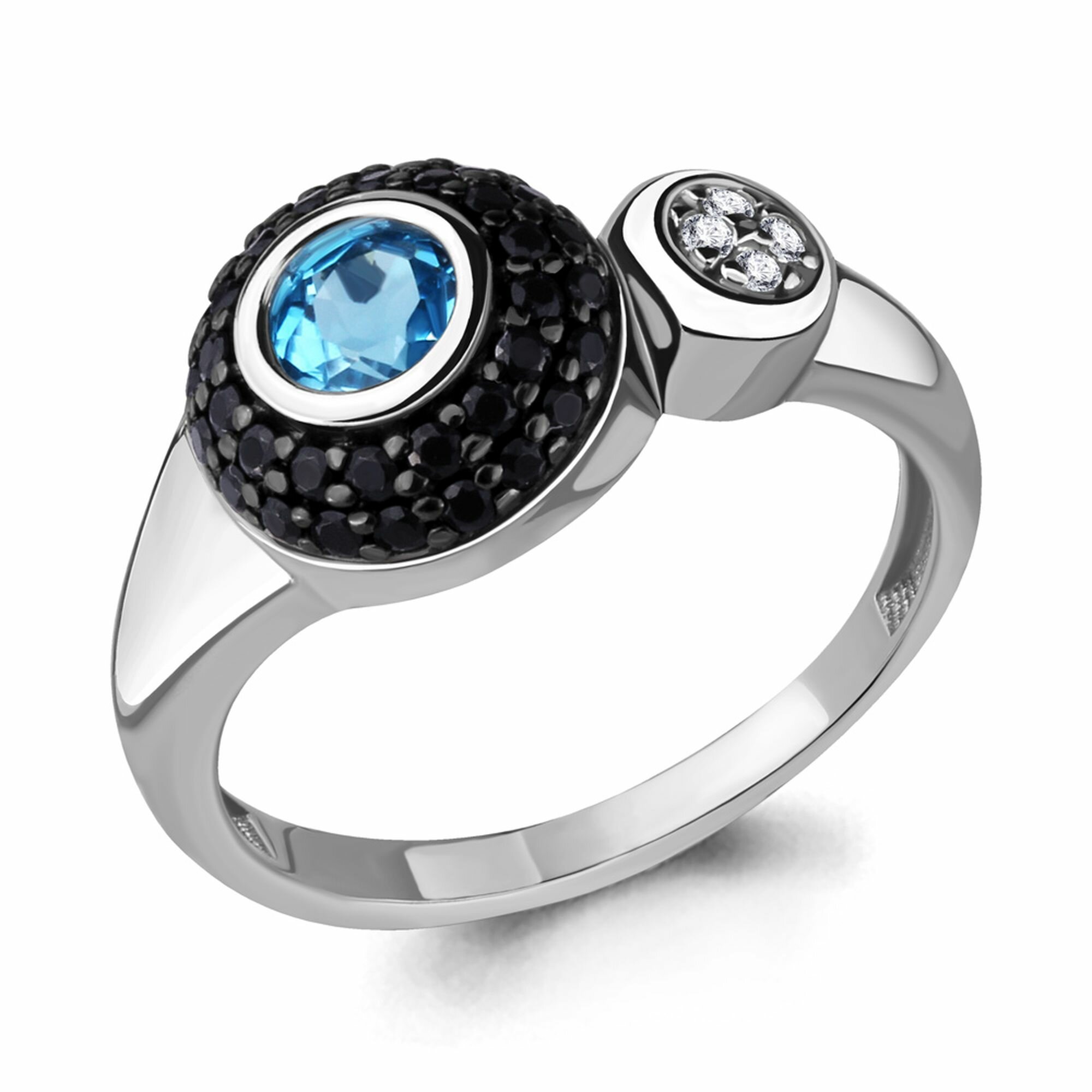 Кольцо, серебро, 925 проба, родирование, топаз, кристалл, фианит