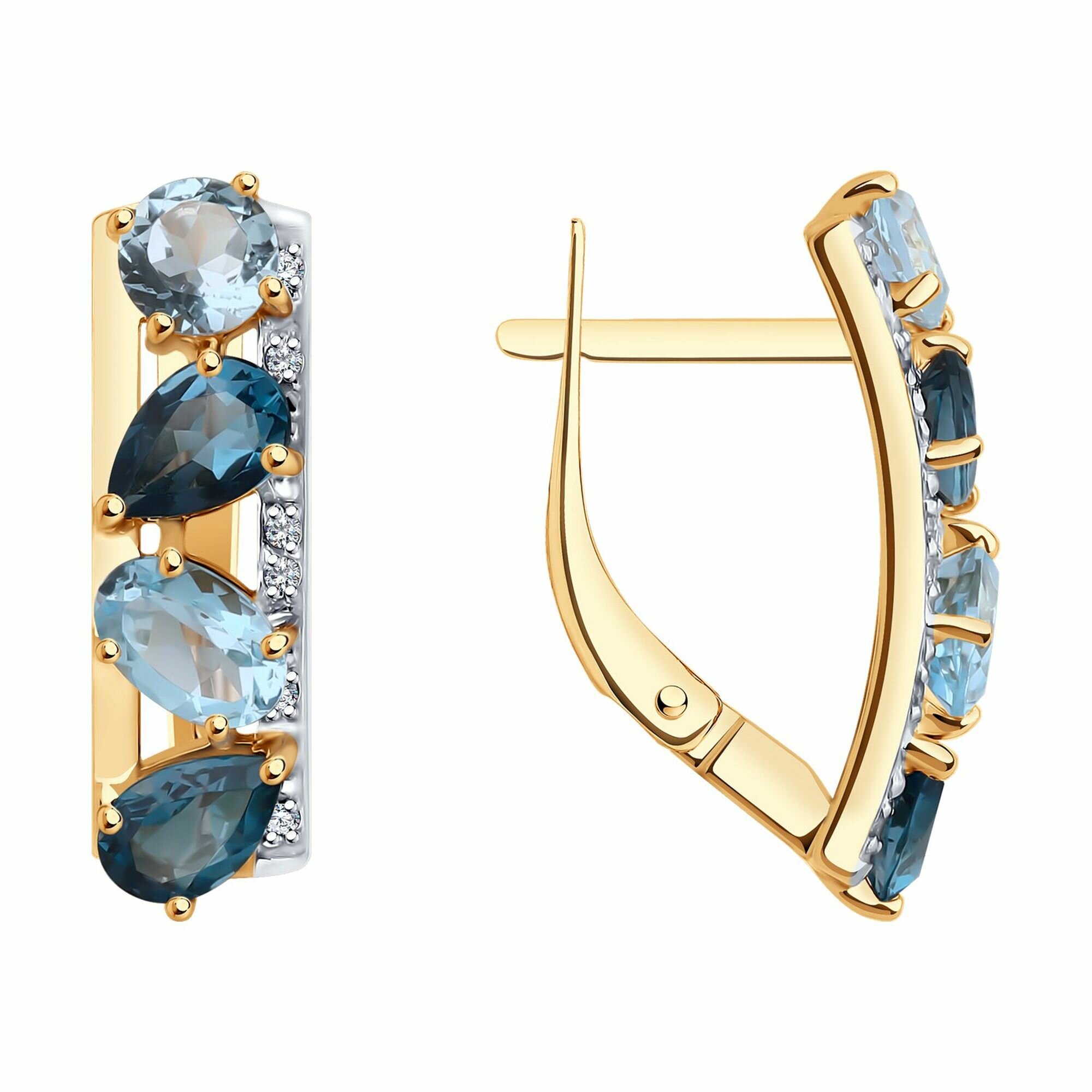 Серьги, красное золото, 585 проба, топаз, фианит, Лондон топаз