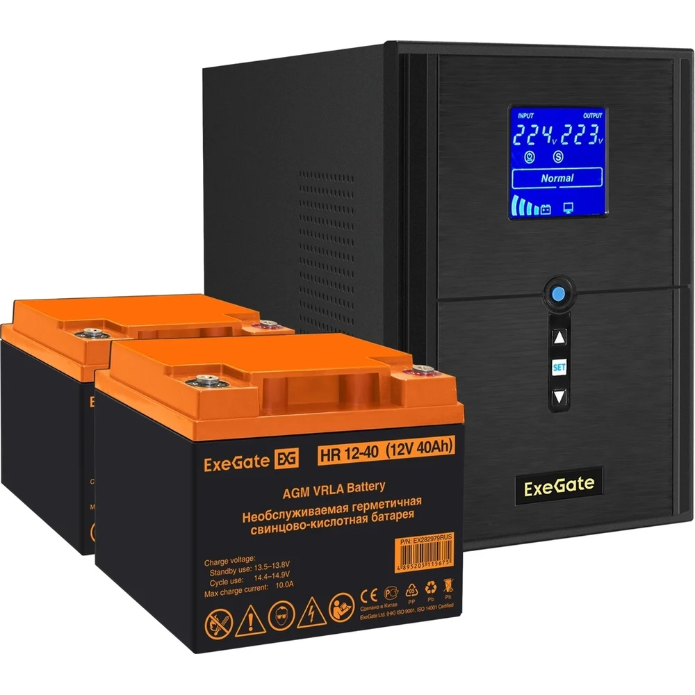 Комплект ИБП EX295989RUS + батарея 40Aч EX282979RUS 2шт ExeGate SineTower SZ-2000. LCD. AVR.3SH.1C13. U (EX296840RUS)