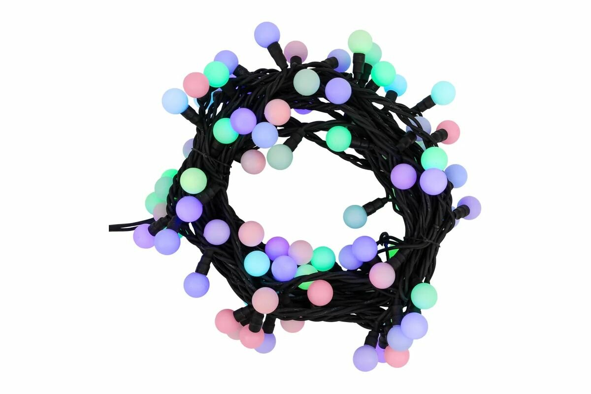 Гирлянда Neon-Night мультишарики d17,5мм, 10м, черный каучук, 80led, цвет rgb 303-679