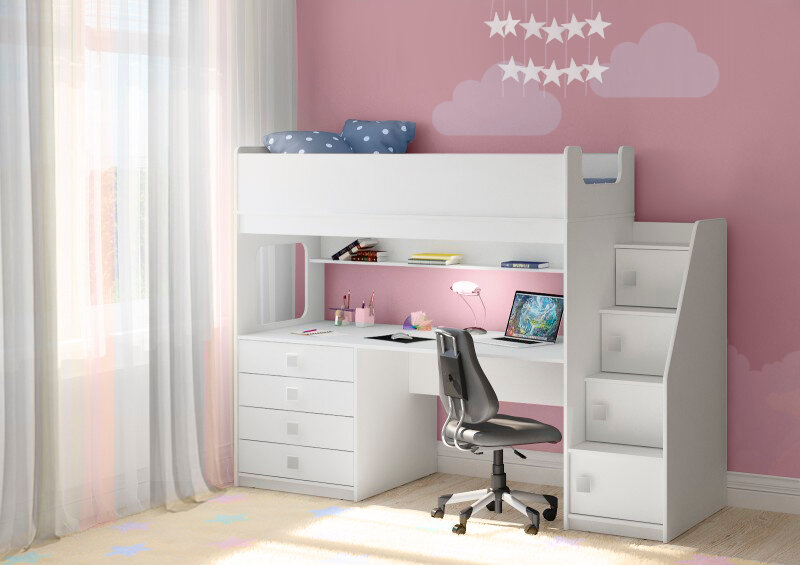 Кровать чердак Л-С605-3 75х190 Белый Белый