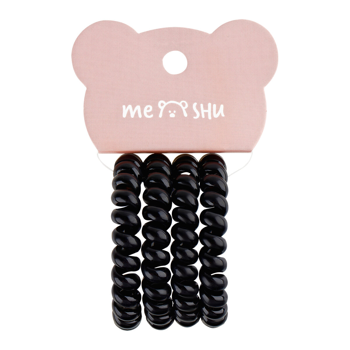 8 шт. Резинки для волос MESHU, пружинки, черные, 4шт, диаметр 4,5см, европодвес
