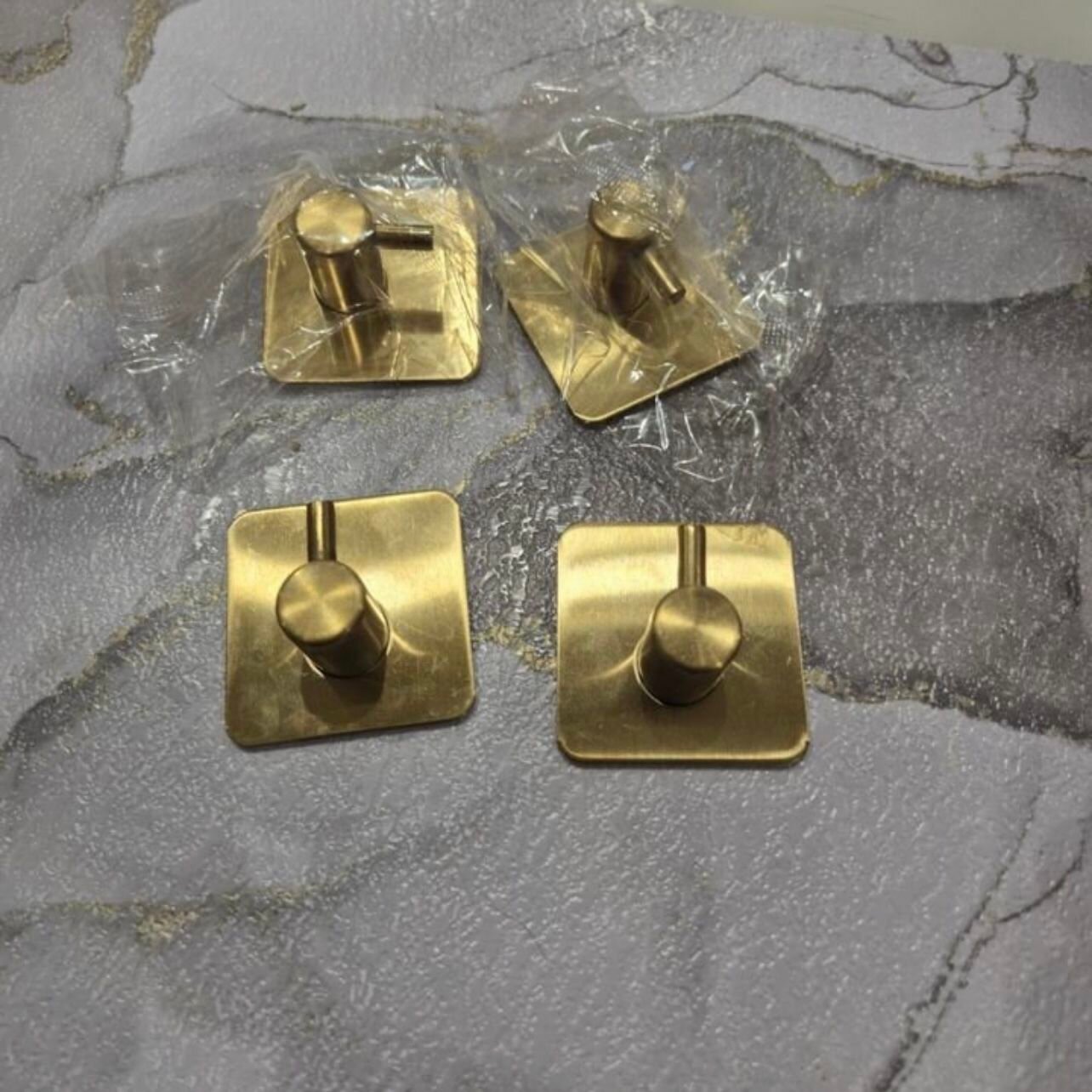 Крючок металлический самоклеящийся 3 шт. Золотой, нержавеющая сталь