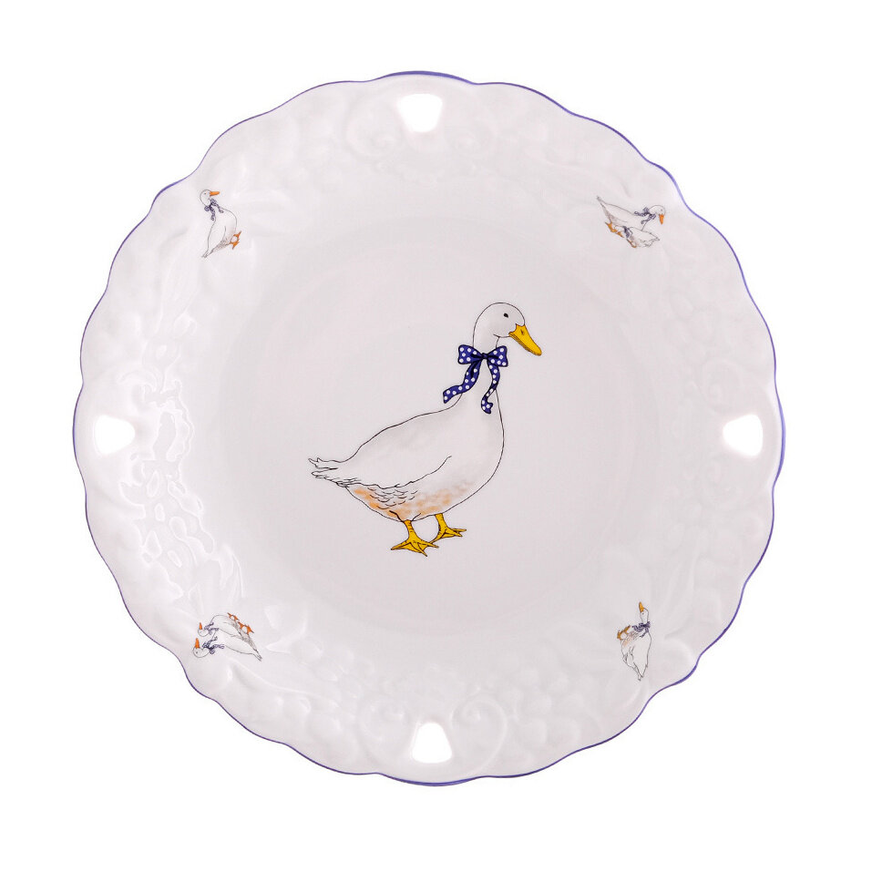 Блюдо круглое глубокое фигурное 30 см, 1 шт. Гуси, Queens Crown Чехия