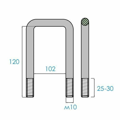 Скоба П-образная 120х102х120 с резьбой м10 оц. (10шт)