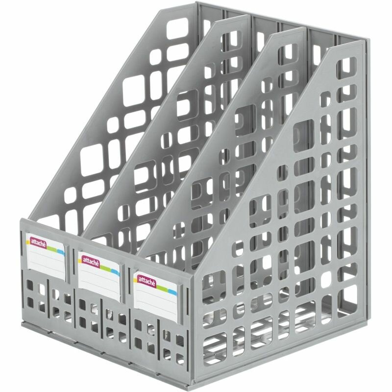 Лоток для бумаг Attache сборный, вертикальный, 3 отделения, 240 мм, серый (913414)