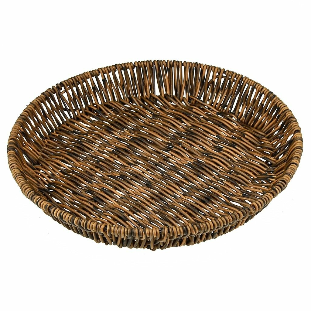 Корзина-сухарница КНР плетеная, диаметр 27,5 см, высота 4 см, полипропилен, кофейный, металлический каркас, форма круглая