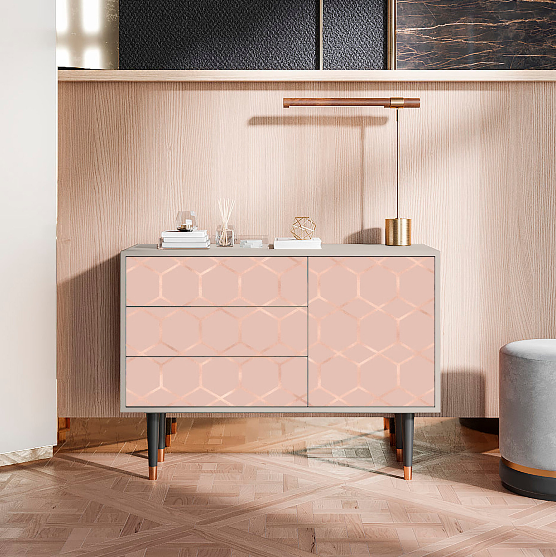 Комод - STORYZ - S3 Rose Honeycomb, Размер - 115 x 84 x 41 см, Цвет корпуса - , Сатин