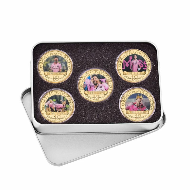 5 шт. памятная монета Месси , Железный ящик, комплект