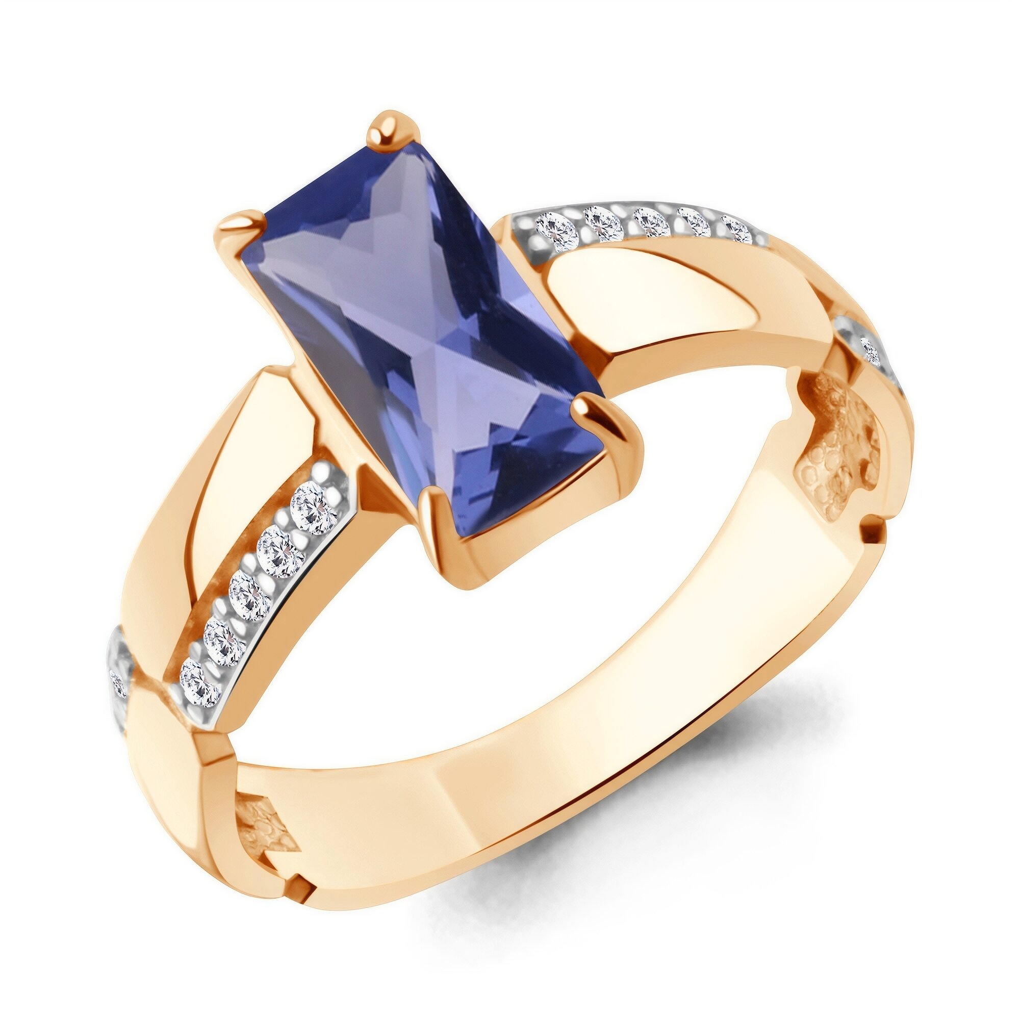 Кольцо, серебро, 925 проба, золочение, танзанит, фианит