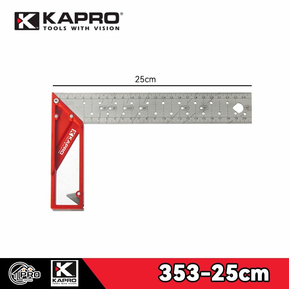 Линейка-угольник, прямой угол 90°, длина 25см, металлический корпус