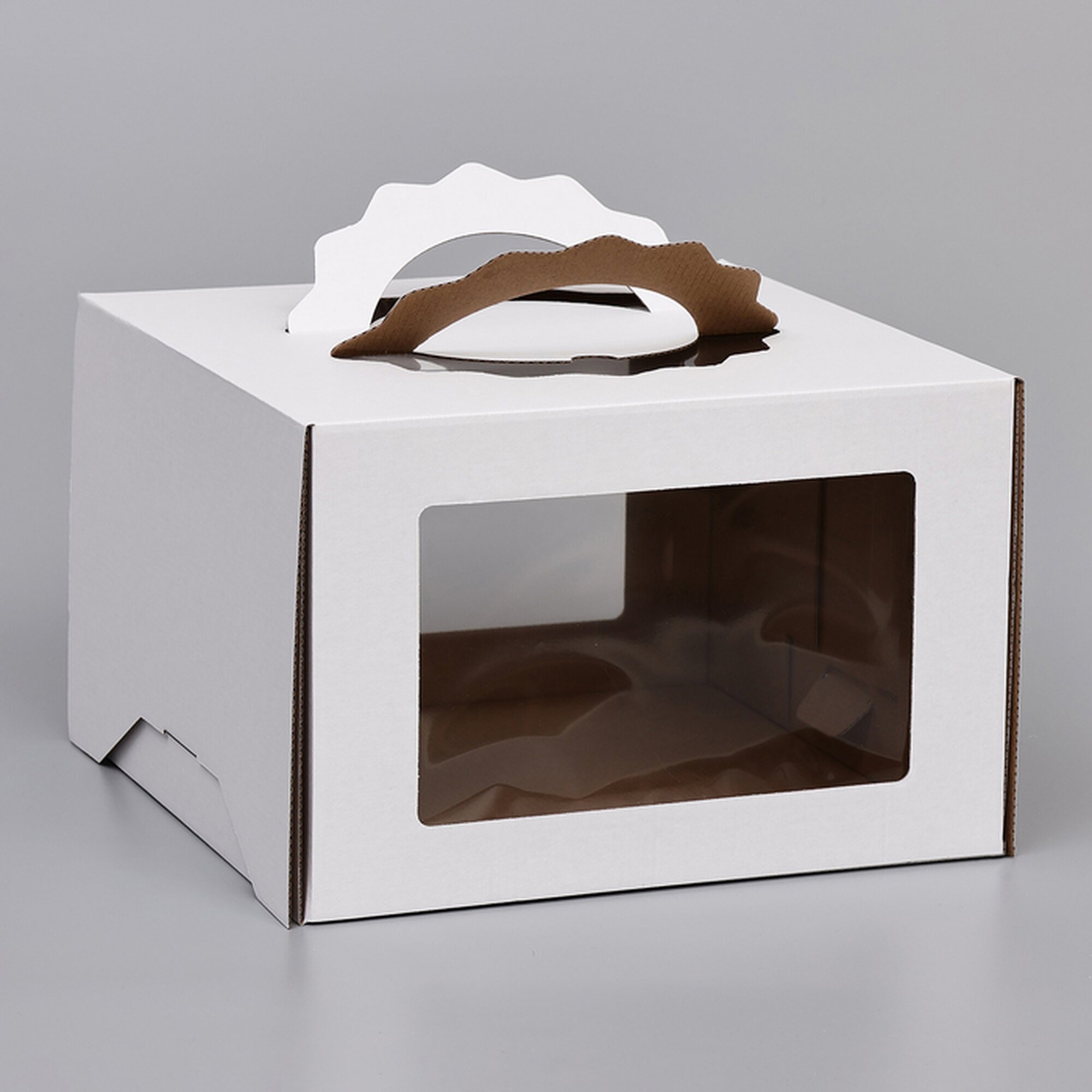 Подарочная коробка Upak Land, для торта, 3 окна, белая, с ручками