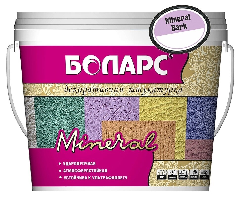 Декоративная штукатурка Боларс Mineral Bark фактурная, для внутренних и наружных работ, акриловая, белая, 15кг / строительные смеси