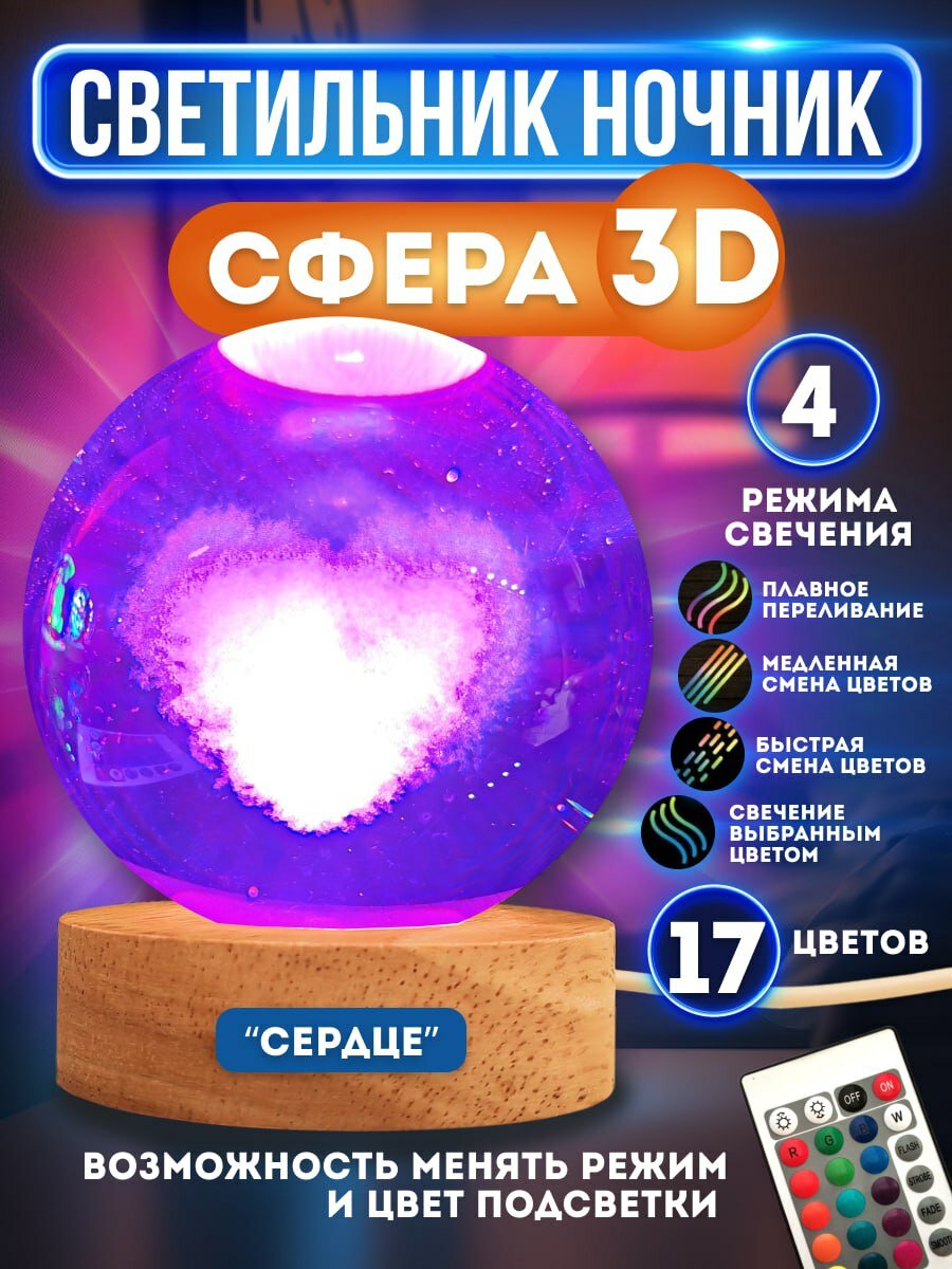 Ночник светильник стеклянный шар лампа 3D - Облачко