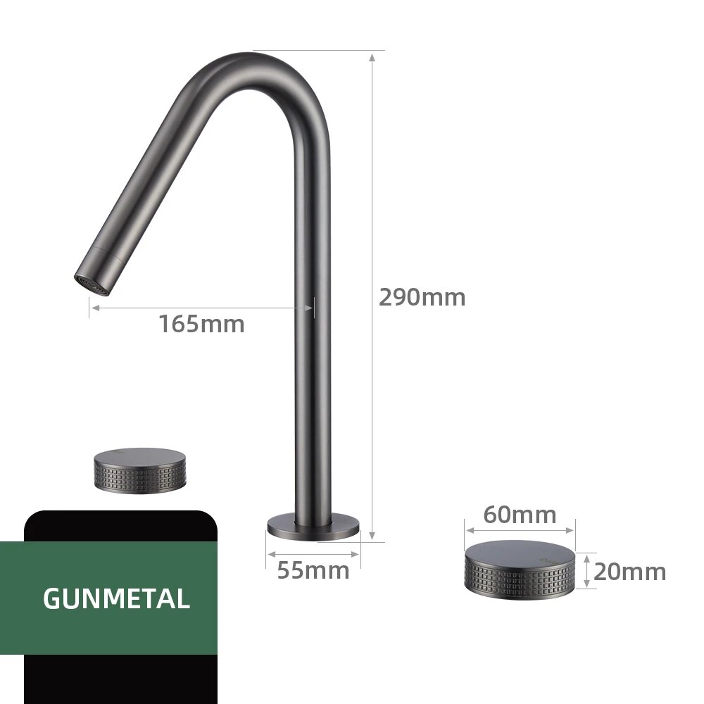 Комплект смесителей Smesiteli 3 шт, матовый черный, керамический, палубный 1733D-GM