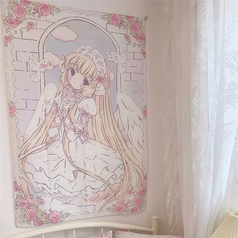 Розовый аниме гобелен из полиэстера/хлопка