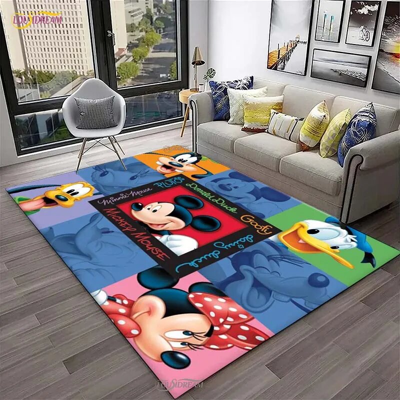 Ковер MINISO "Микки Маус", 80 см x 120 см, квадратный, из ткани, нескользящий, анималистический