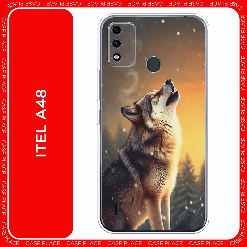 Силиконовый чехол на Itel A48 / Ител А48 с принтом "Воющий волк"