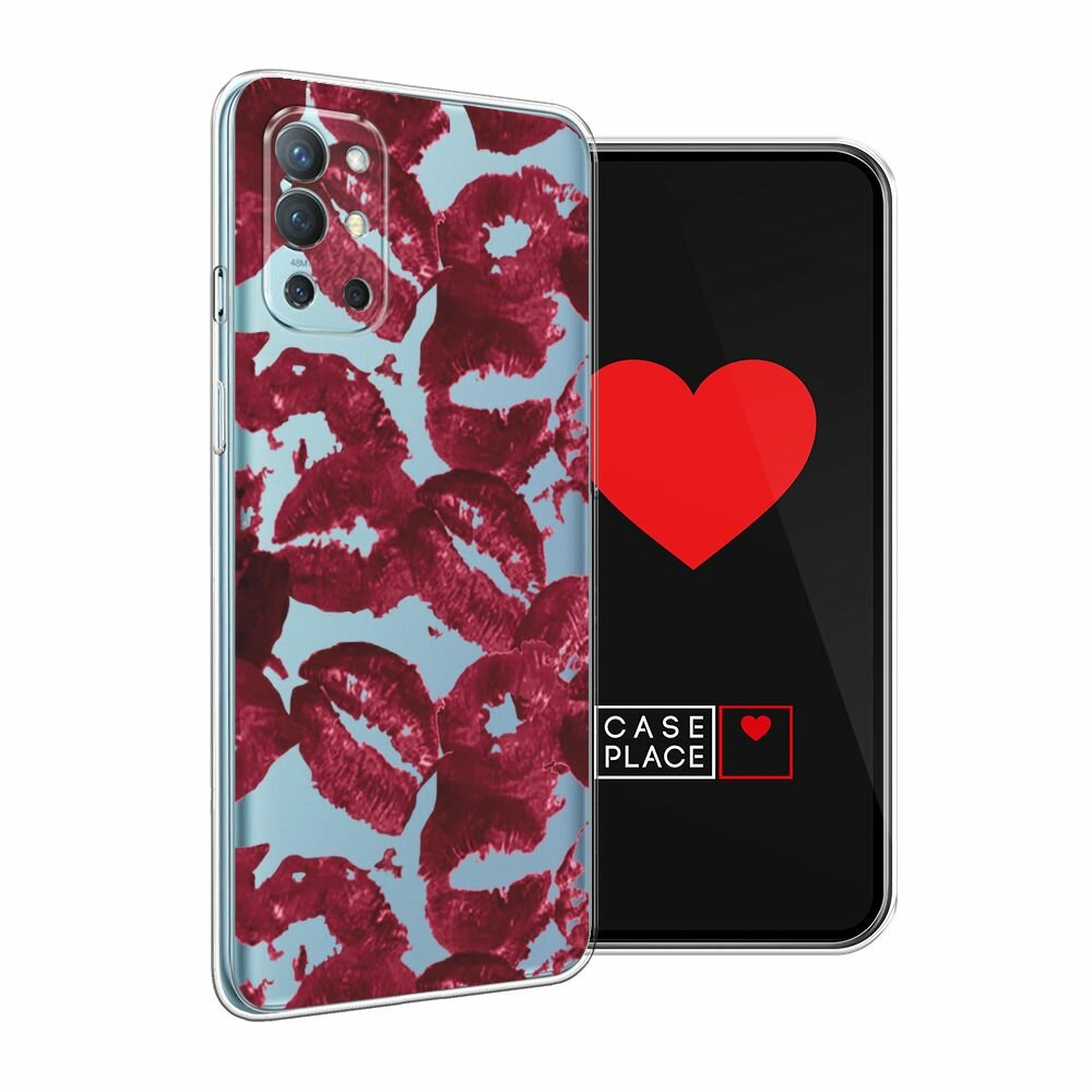 Чехол на OnePlus 9R / ВанПлас 9R с принтом "Помада паттерн 2", прозрачный — фото 1