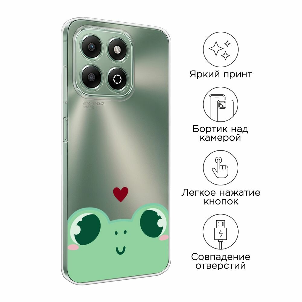 Чехол на Honor X6b / Хонор X6b с принтом "Влюблённая лягушка - 14 февраля", прозрачный — фото 1