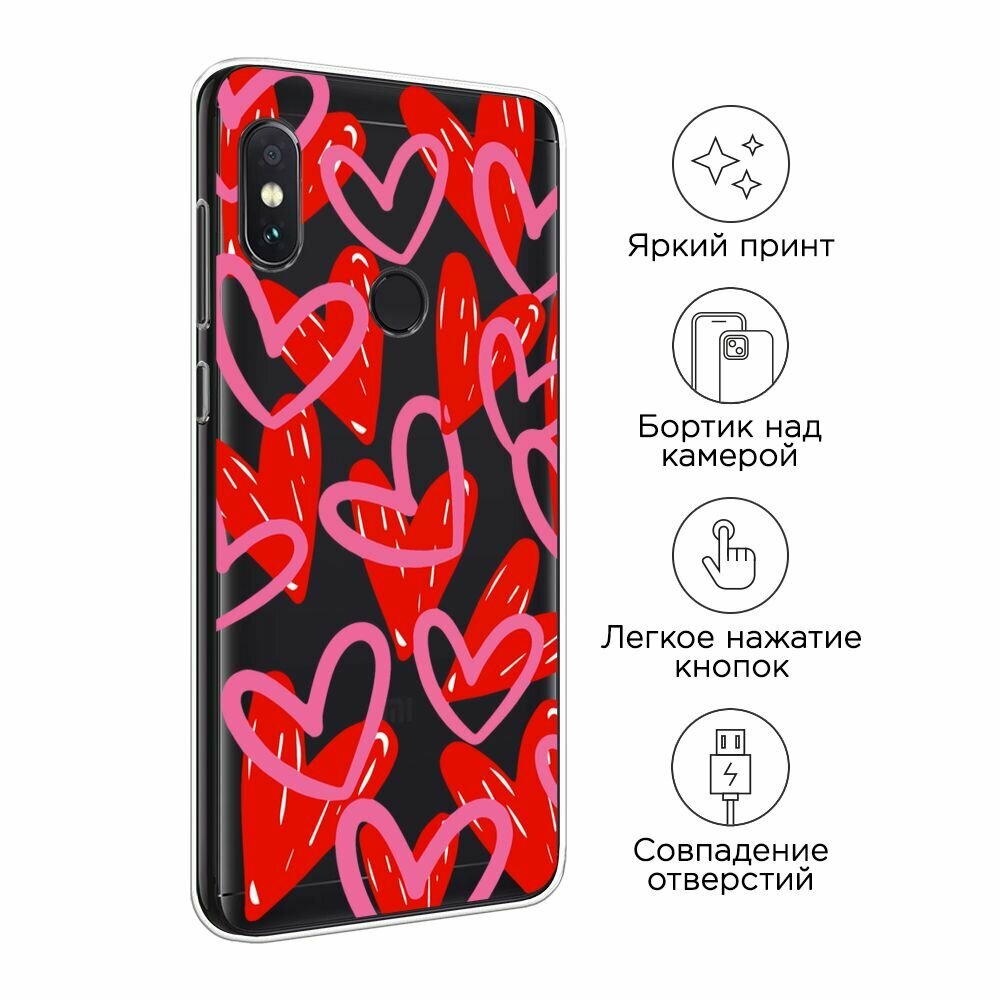 Чехол на Xiaomi Redmi Note 5/Note 5 Pro / Сяоми Редми Нот 5 с принтом "Hearts doodles - 14 февраля", прозрачный — фото 1