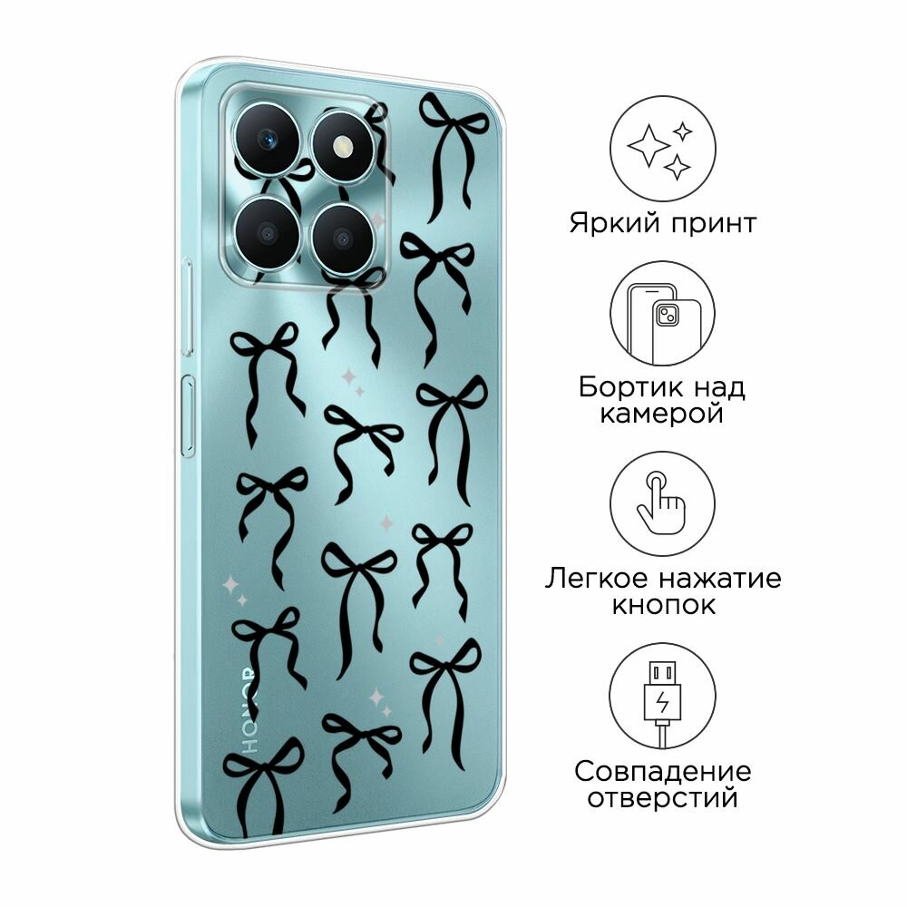 Чехол на Honor X6A / Хонор X6A с принтом "Black bows", прозрачный — фото 1