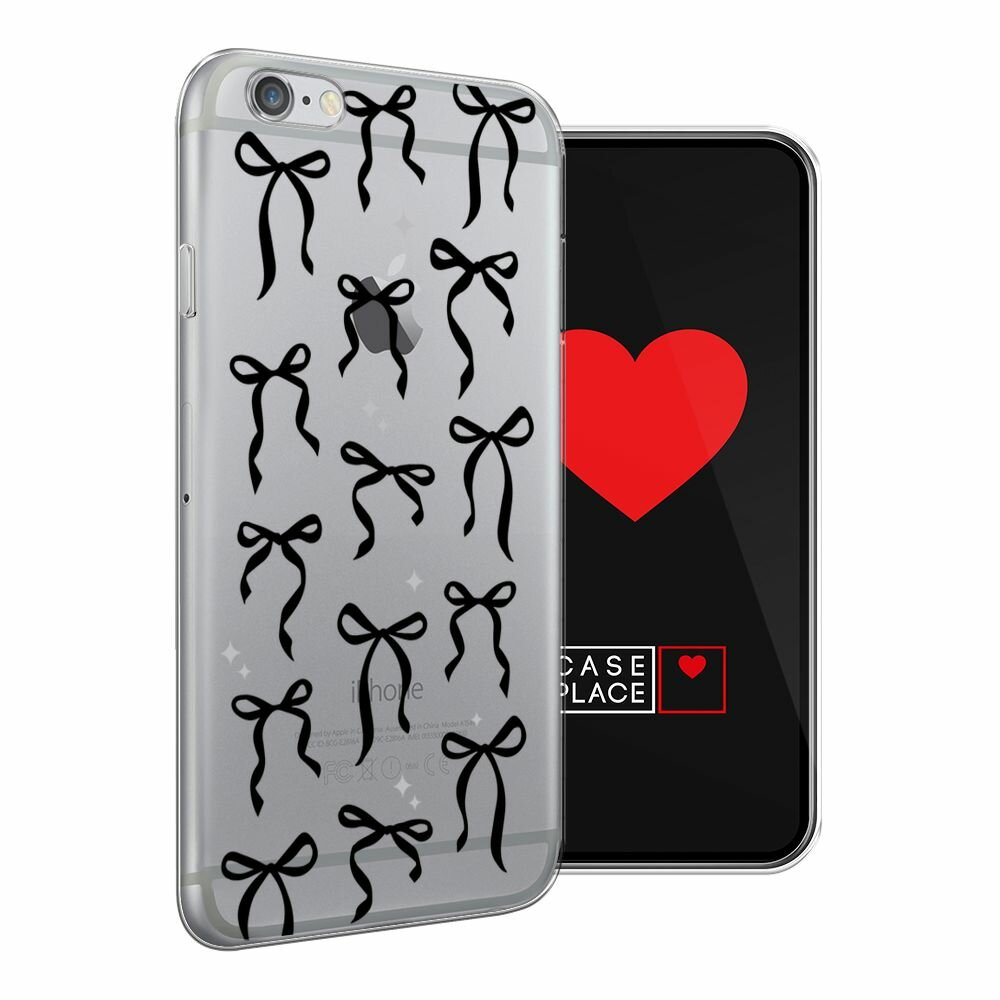 Чехол на Apple iPhone 6 / Айфон 6 с принтом "Black bows", прозрачный — фото 1