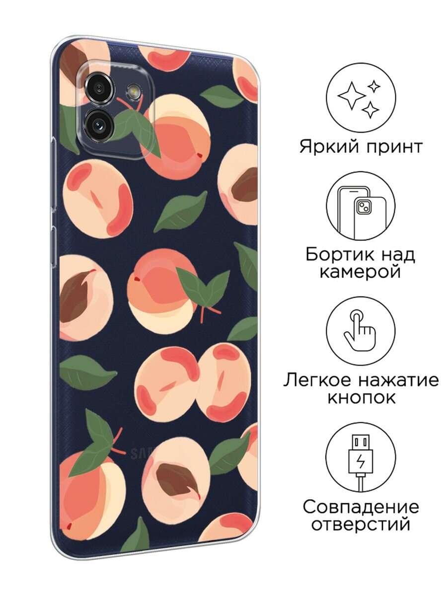 Чехол на Samsung Galaxy A03 / Самсунг Галакси А03 с принтом "Нежные персики паттерн 2", прозрачный — фото 1