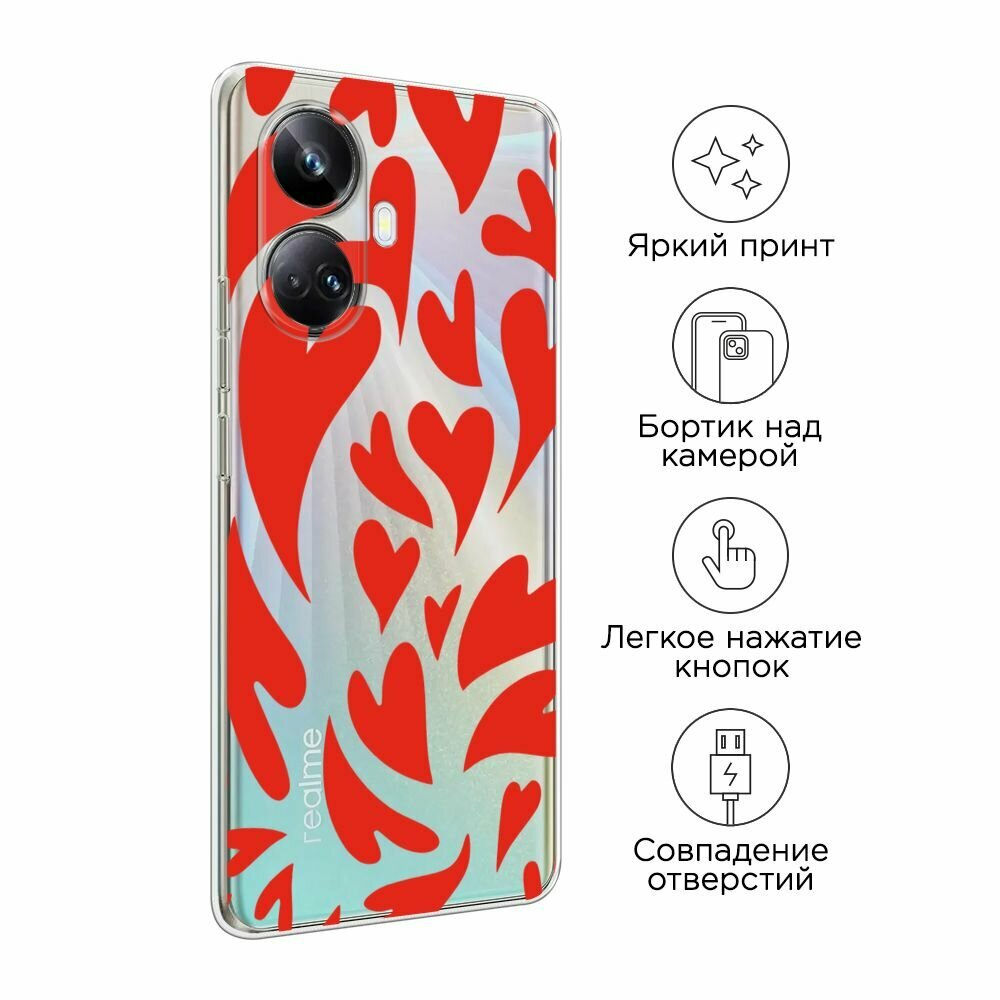 Чехол на Realme 10 Pro+ / Реалми 10 Про+ с принтом "Crazy hearts 2 - 14 февраля", прозрачный — фото 1