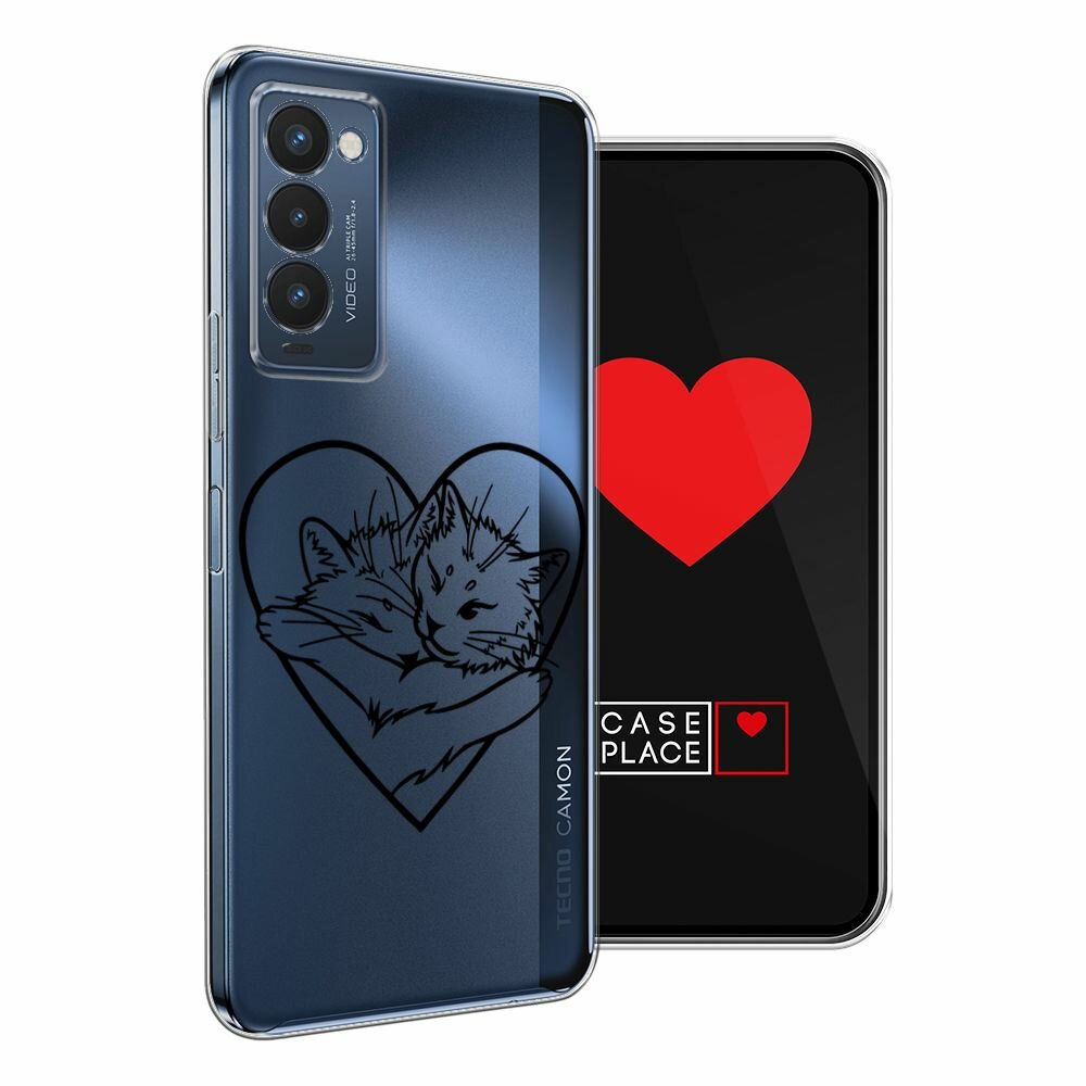 Чехол на Tecno Camon 18P / Техно Камон 18Р с принтом "Влюблённые котики рисунок 3 - 14 февраля", прозрачный — фото 1