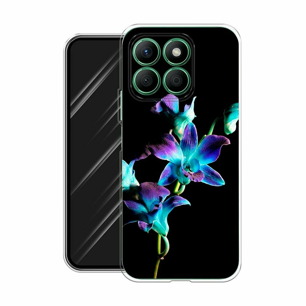 Чехол на Honor X8B / Хонор X8B с принтом "Синий цветок на черном" — фото 1