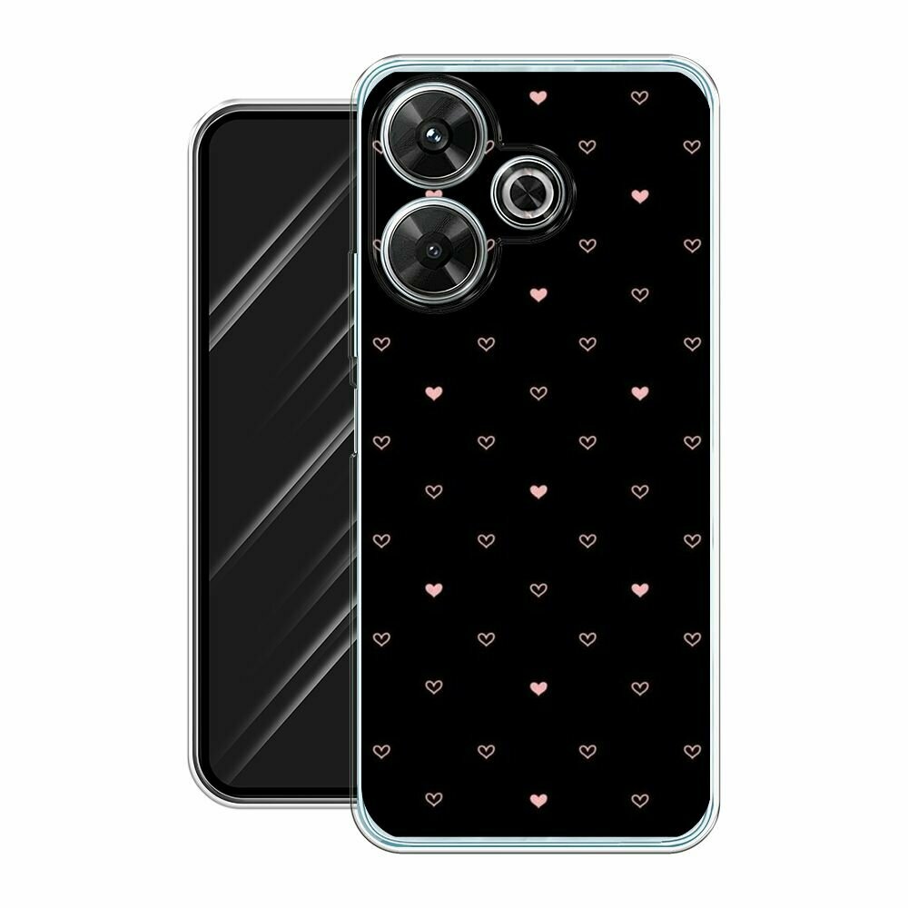 Чехол на Xiaomi Redmi Note 13R/Redmi 13/Poco M6 4G/M6 Plus / Сяоми Редми Ноут 13R с принтом "Черный фон и сердечки" — фото 1