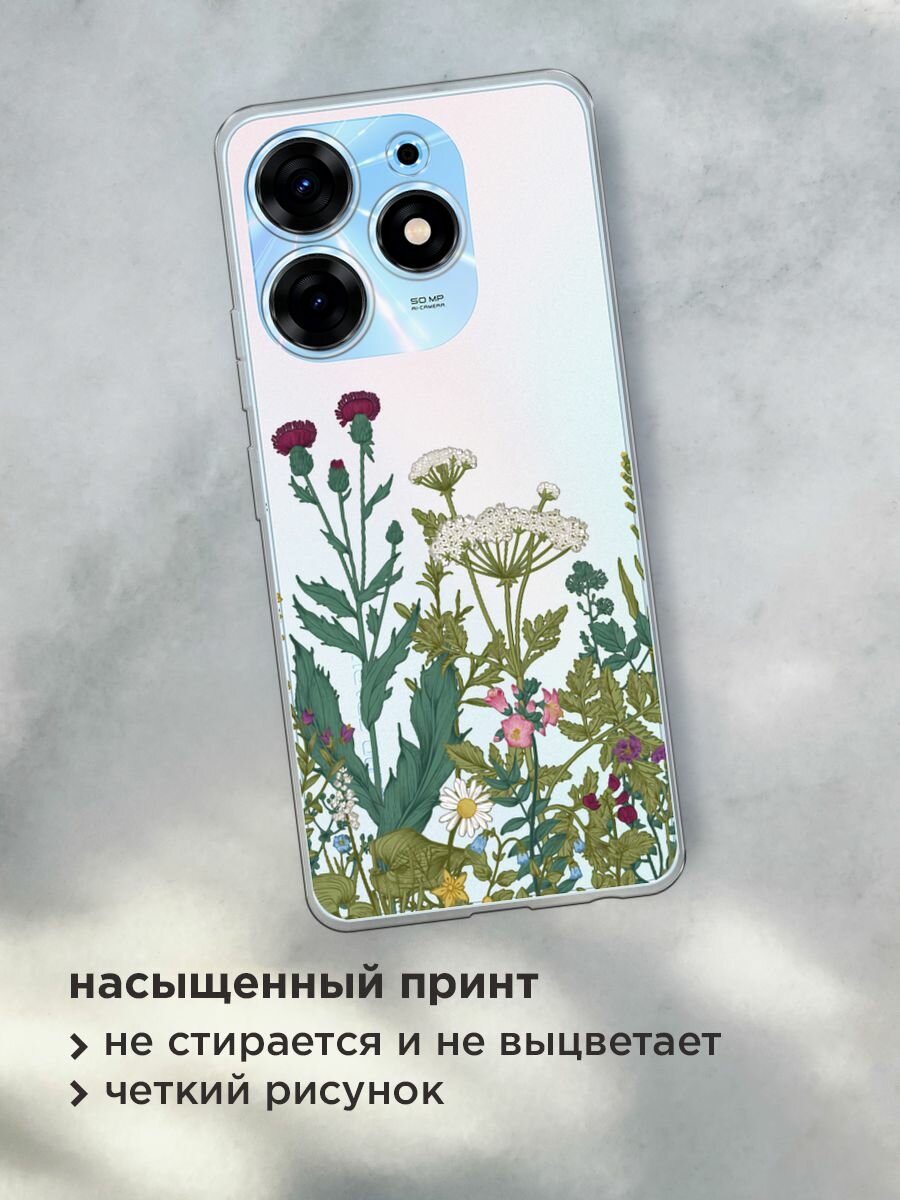 Чехол на Tecno Spark 10 Pro / Текно Спарк 10 Про с принтом "Дикие полевые цветы", прозрачный — фото 1