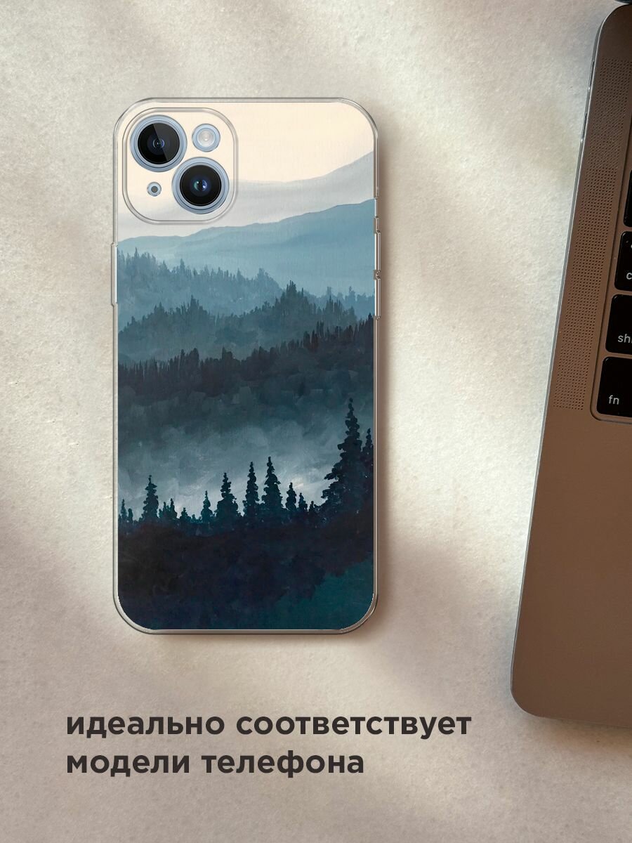 Чехол на Apple iPhone 14 / Айфон 14 с принтом "Туманные горы" — фото 1