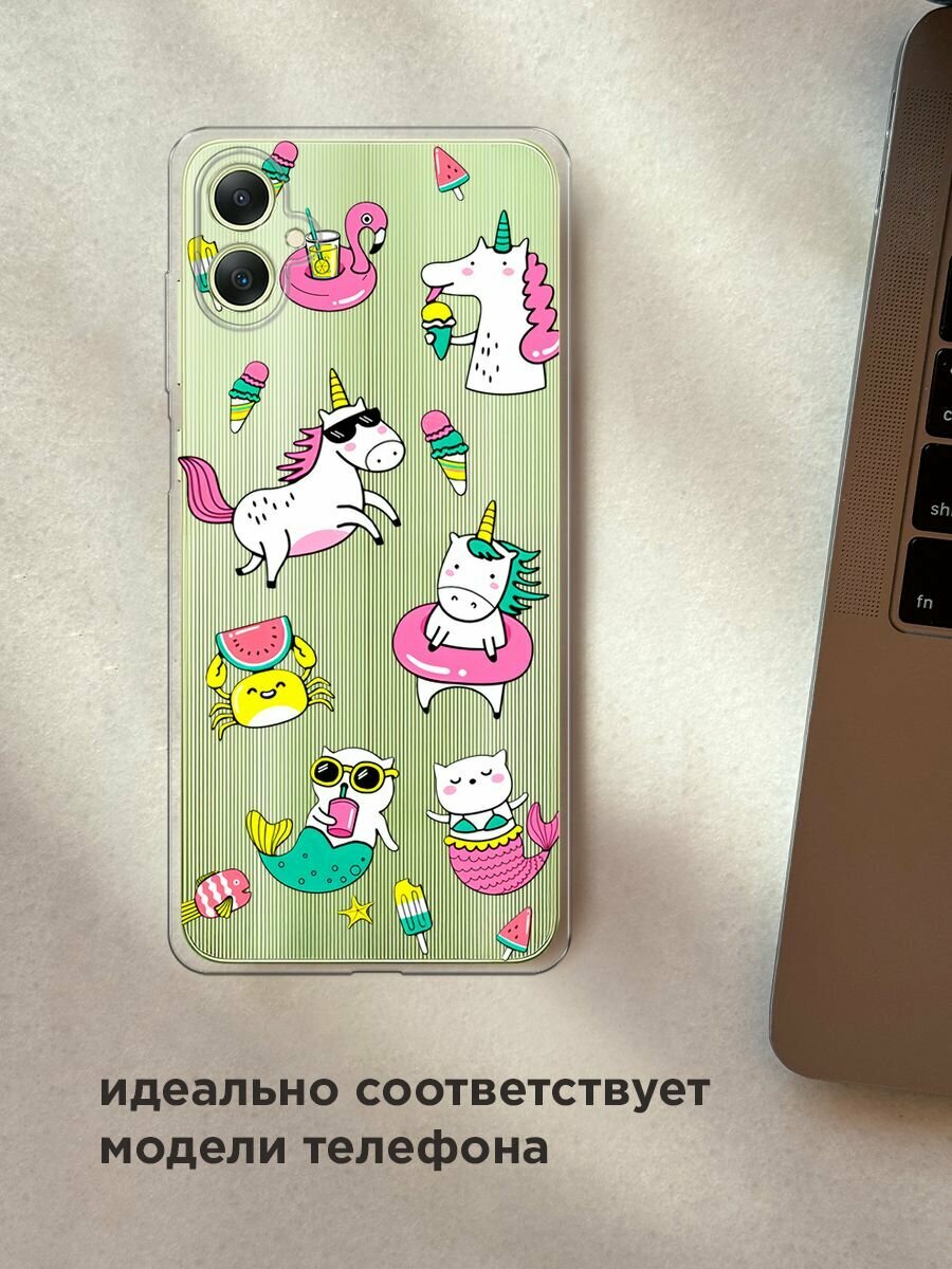 Чехол на Samsung Galaxy A06 / Самсунг Галакси А06 с принтом "Единороги в отпуске", прозрачный — фото 1
