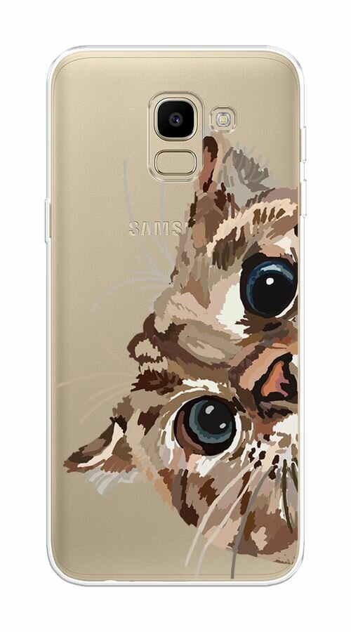 Чехол на Samsung Galaxy J6 2018 / Самсунг Галакси Джей 6 2018 с принтом "Любопытный кот", прозрачный