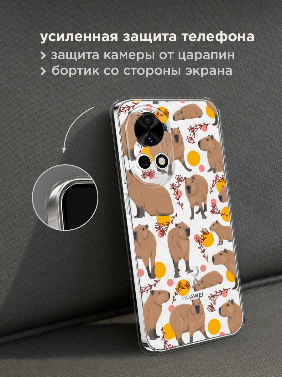 Чехол на Huawei Nova 12/Nova13 / Хуавей Нова 12/Нова 13 с принтом "Капибара паттерн", прозрачный — фото 1