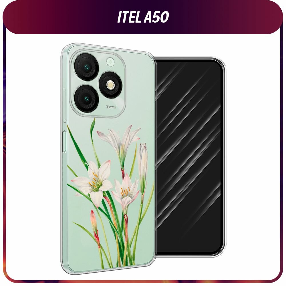 Чехол на Itel A50 / Ител А50 с принтом "White lily", прозрачный