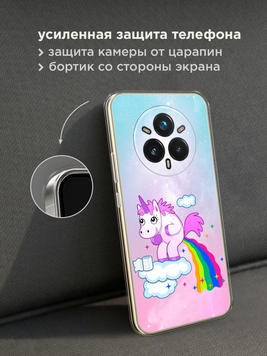Чехол на Realme 14 Pro+ / Реалми 14 Про+ с принтом "Единорог какает" — фото 1
