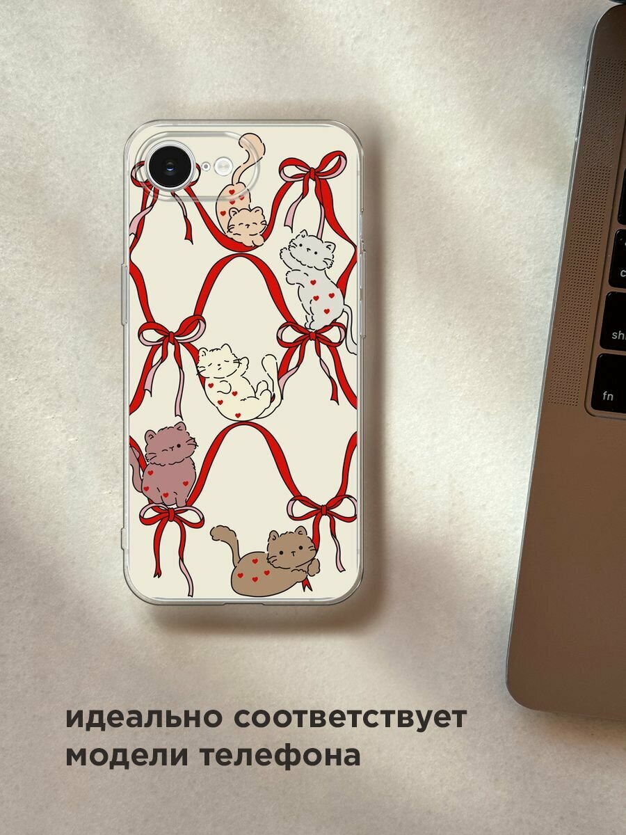 Чехол на Apple iPhone 16e/17e / Айфон 16е/17e с принтом "Котики в ленточках 1" — фото 1