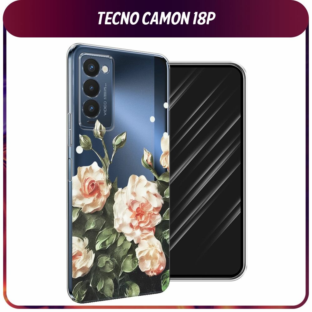 Чехол на Tecno Camon 18P / Техно Камон 18Р с принтом "Цветочная картина 2", прозрачный