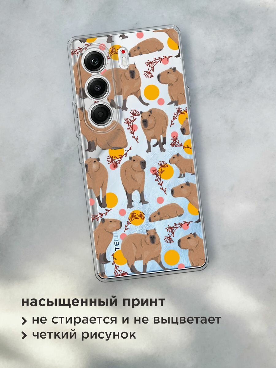 Чехол на Tecno Camon 40 Pro 5G / Текно Камон 40 Про 5G с принтом "Капибара паттерн", прозрачный — фото 1