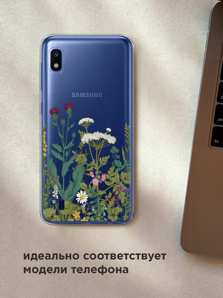 Чехол на Samsung Galaxy A10 / Самсунг Галакси А10 с принтом "Дикие полевые цветы", прозрачный — фото 1