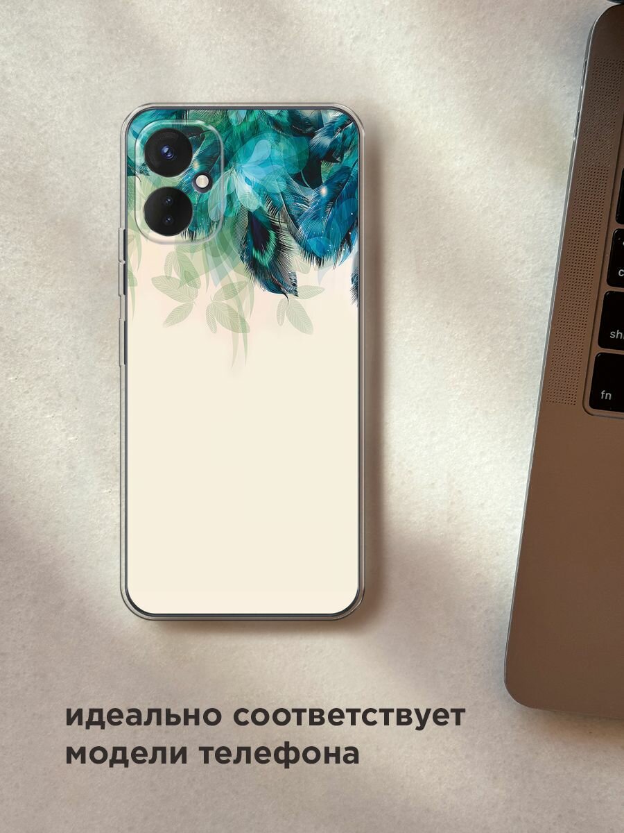Чехол на Tecno Spark 9 Pro / Техно Спарк 9 Про с принтом Перья голубого цвета — фото 1