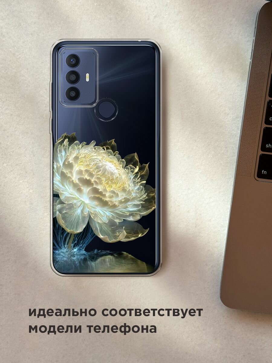 Чехол на TCL 30E/30 SE/305/306 / ТСЛ 30E с принтом "Китайский лотос", прозрачный — фото 1