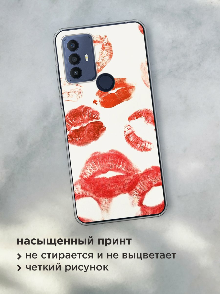 Чехол на TCL 30E/30 SE/305/306 / ТСЛ 30E с принтом Следы помады — фото 1